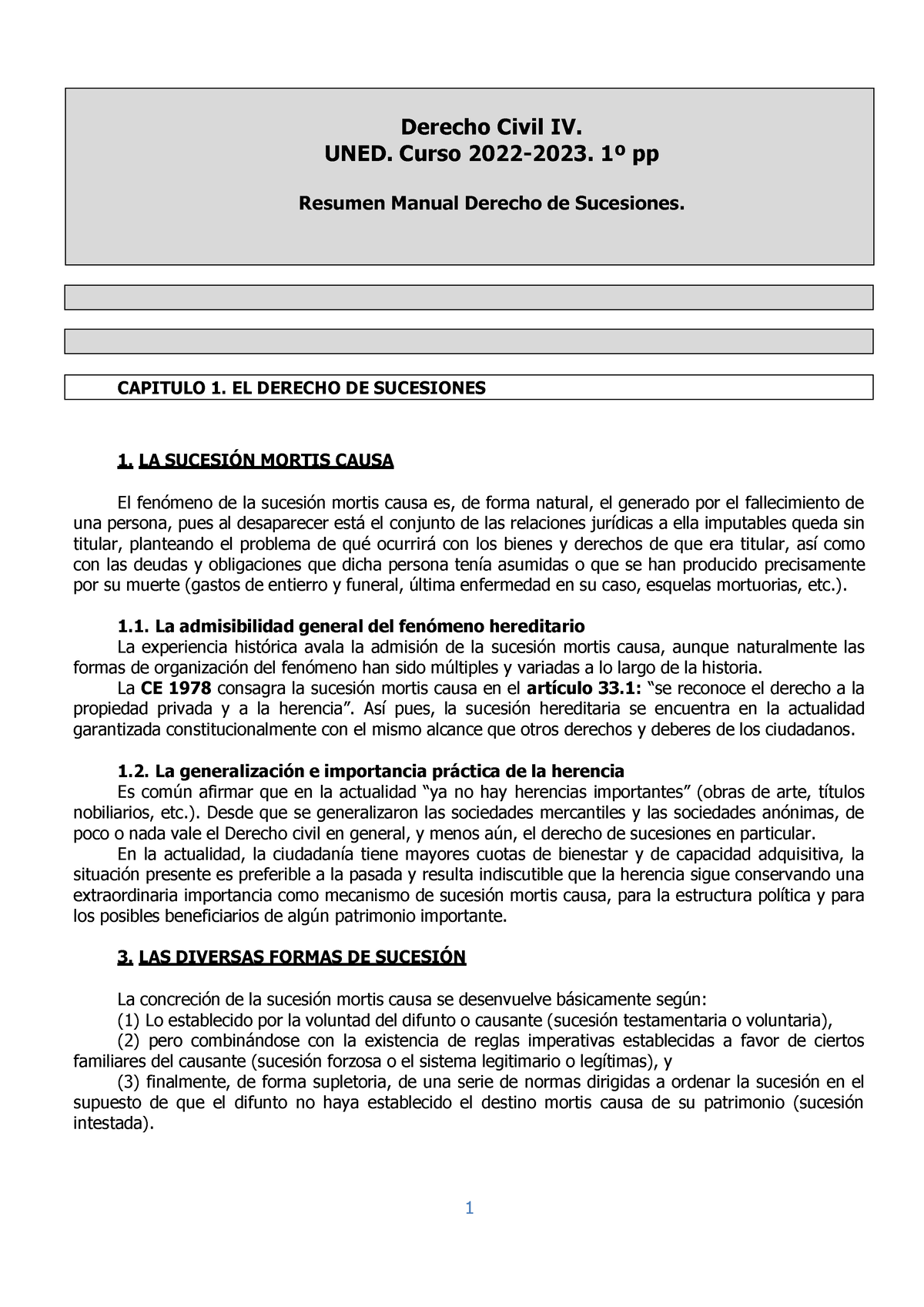 Apuntes Actualizados 22 23 Capitulo 1 El Derecho De Sucesiones 1 La