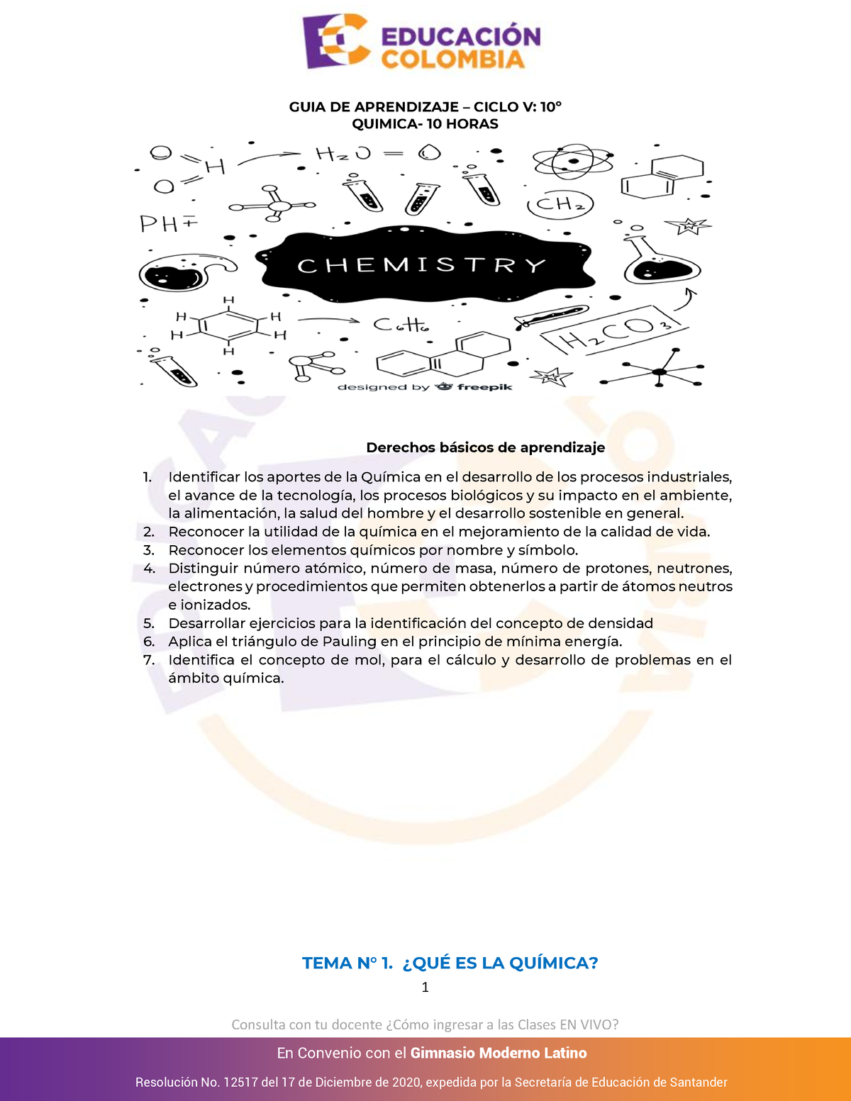 Guía De Aprendizaje Química V En Convenio Con El Gimnasio Moderno