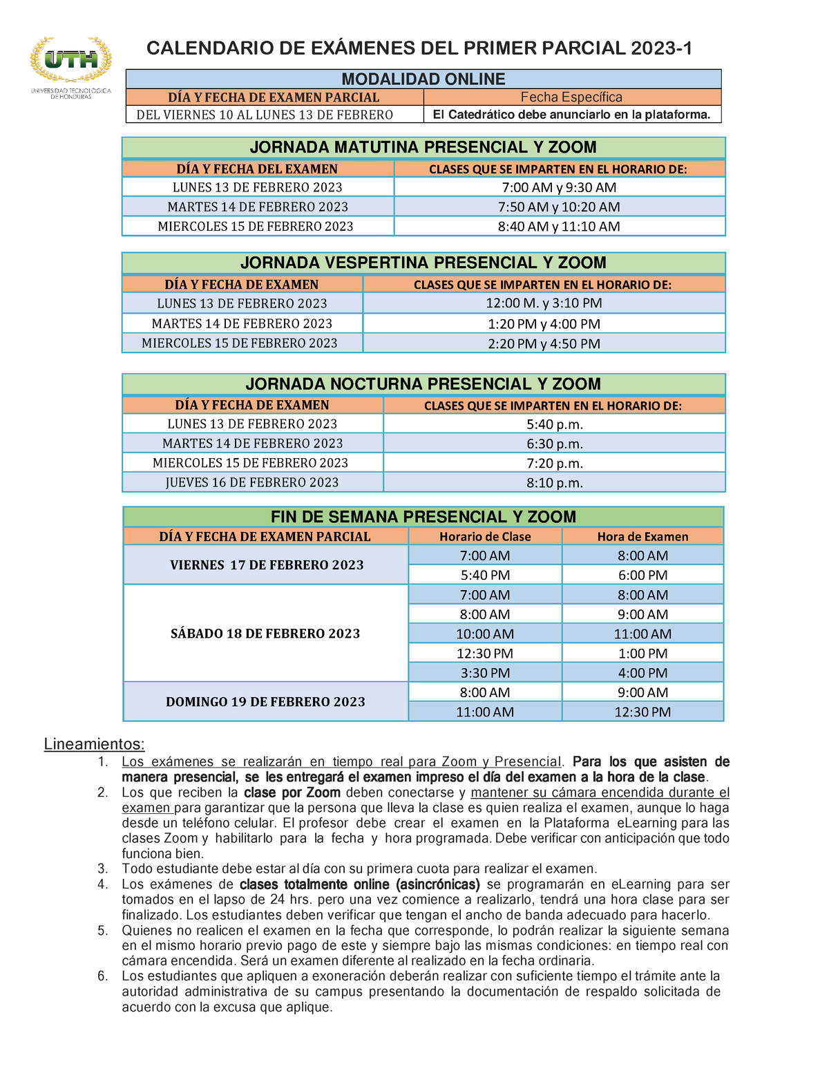 Calendario De Exámenes Del Primer Parcial 2023 1 Calendario De