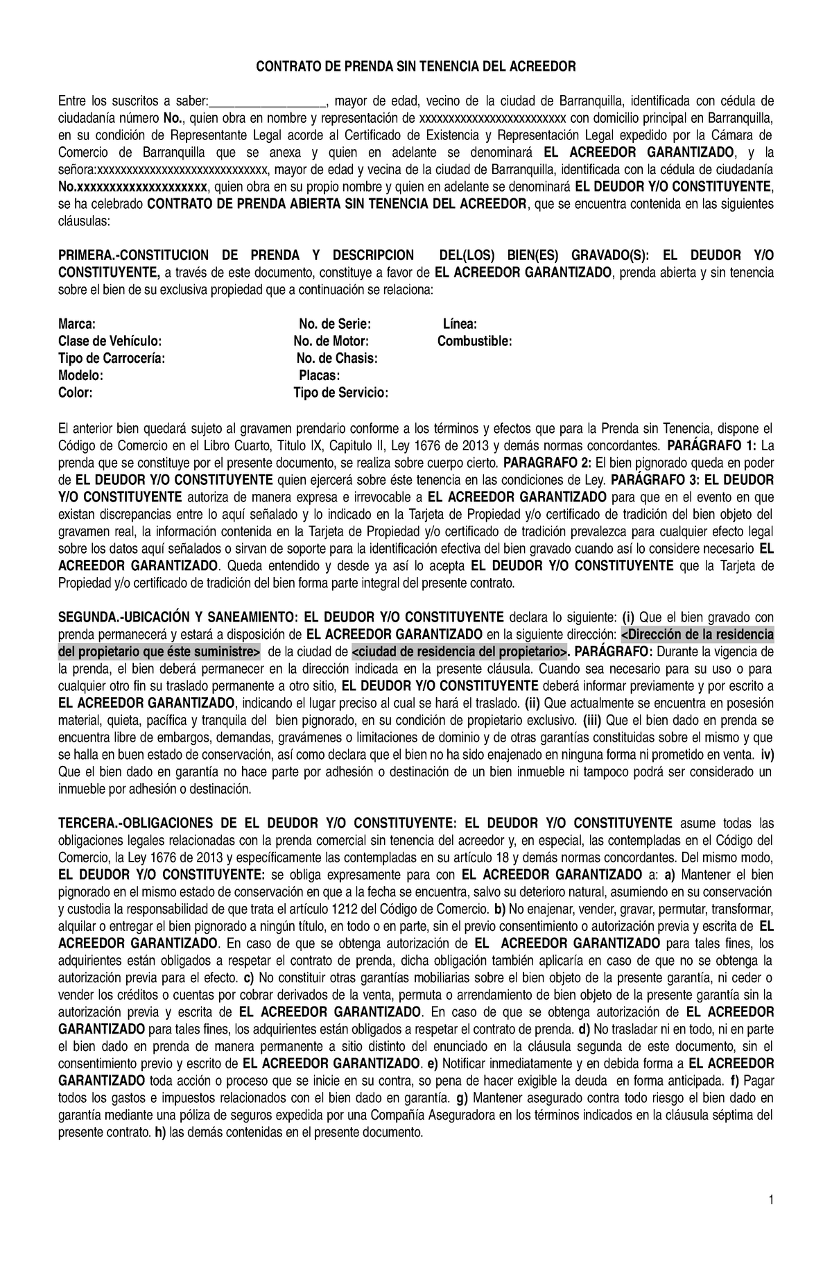 Contrato De Prenda Ejemplos Y Formatos Word Pdf Images