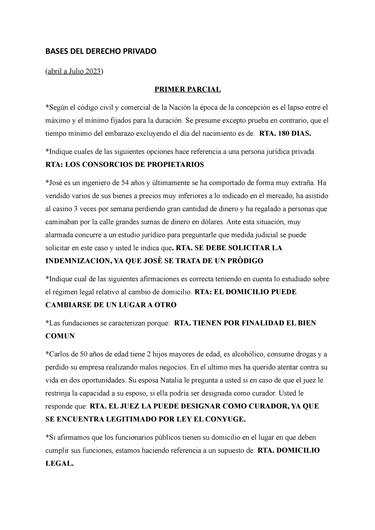 Bases Del Derecho Parcial 1 Bases Del Derecho Privado Abril A Julio