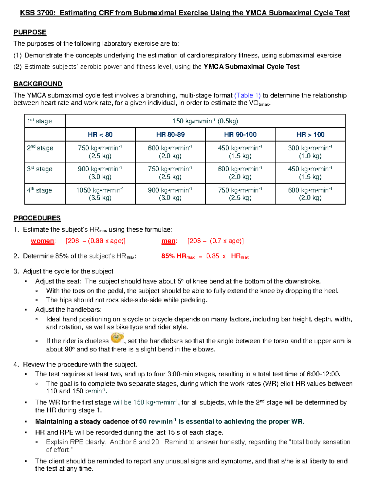 Cycle Test Ymca Submaximal Cycle Test 2022 03 22 Kss 3700