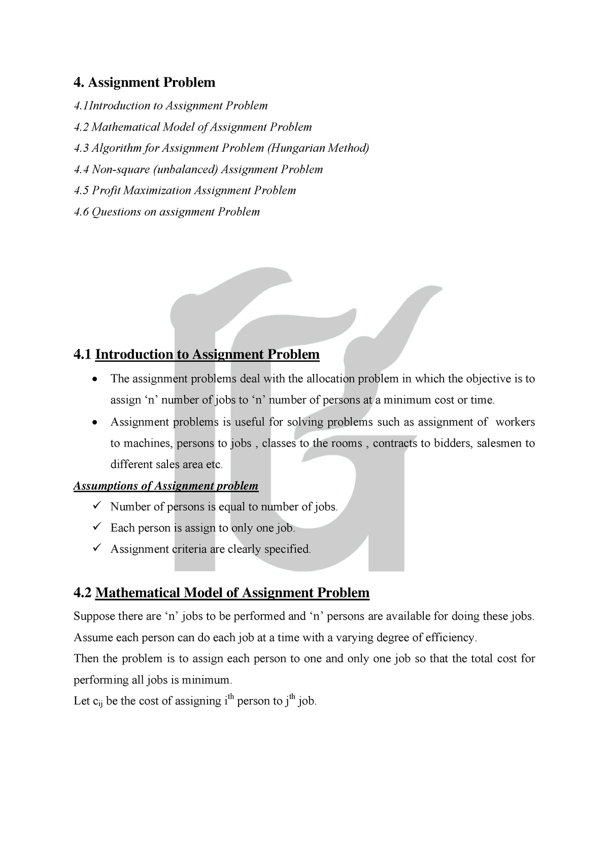 11 Asssignment Problem 4 Assignment Problem 4 To Assignment Problem