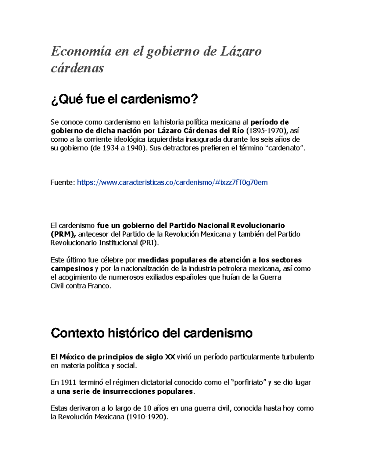 Economía En El Gobierno De Lázaro Cárdenas Economía En El Gobierno De