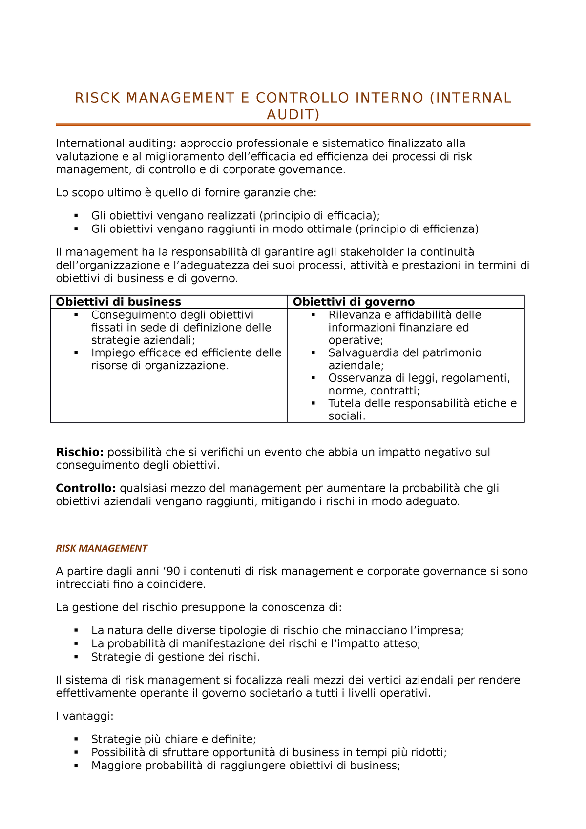 Risck Management E Controllo Interno Internal Audit Risck