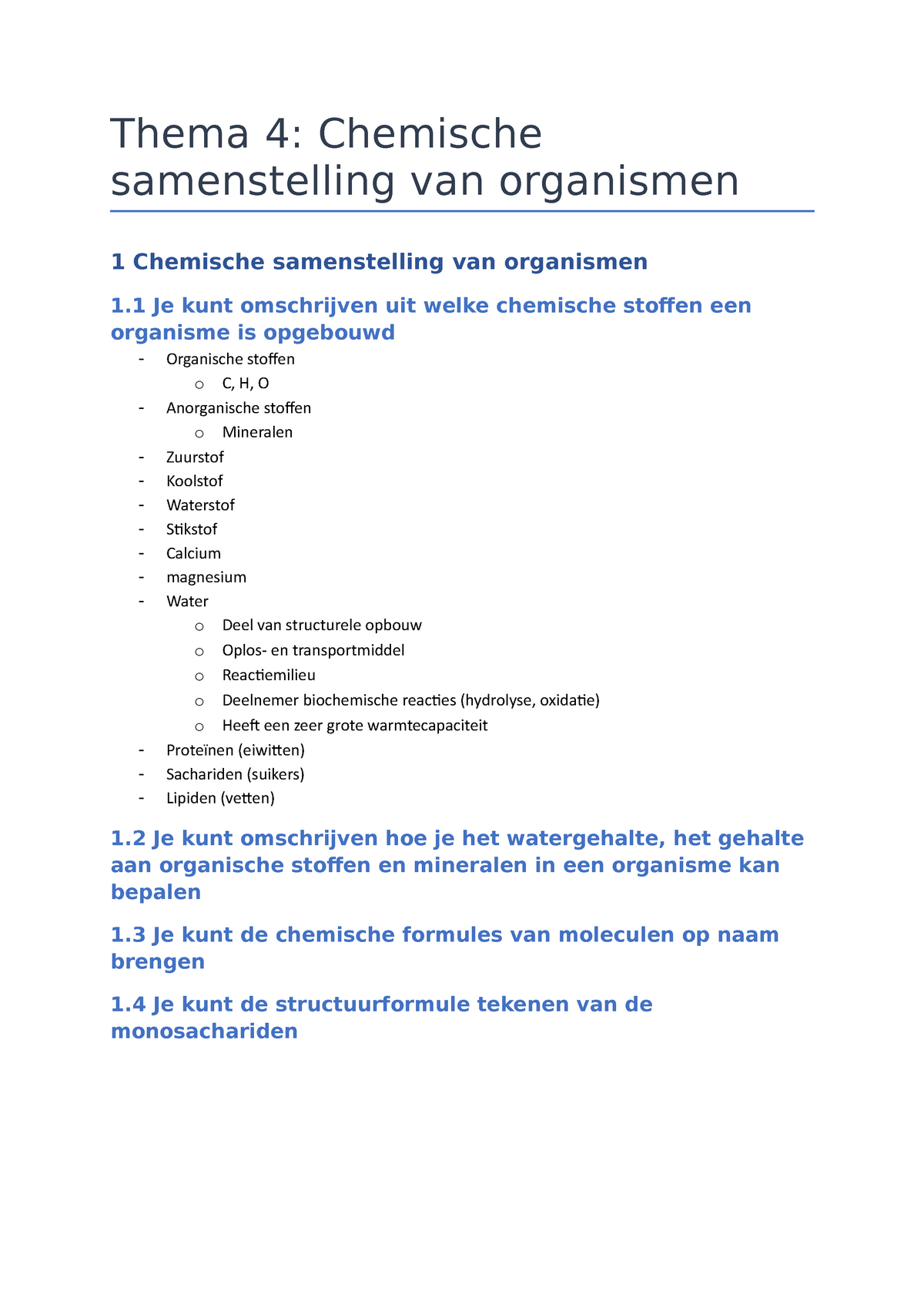 Thema 4 Thema 4 Chemische Samenstelling Van Organismen 1 Chemische