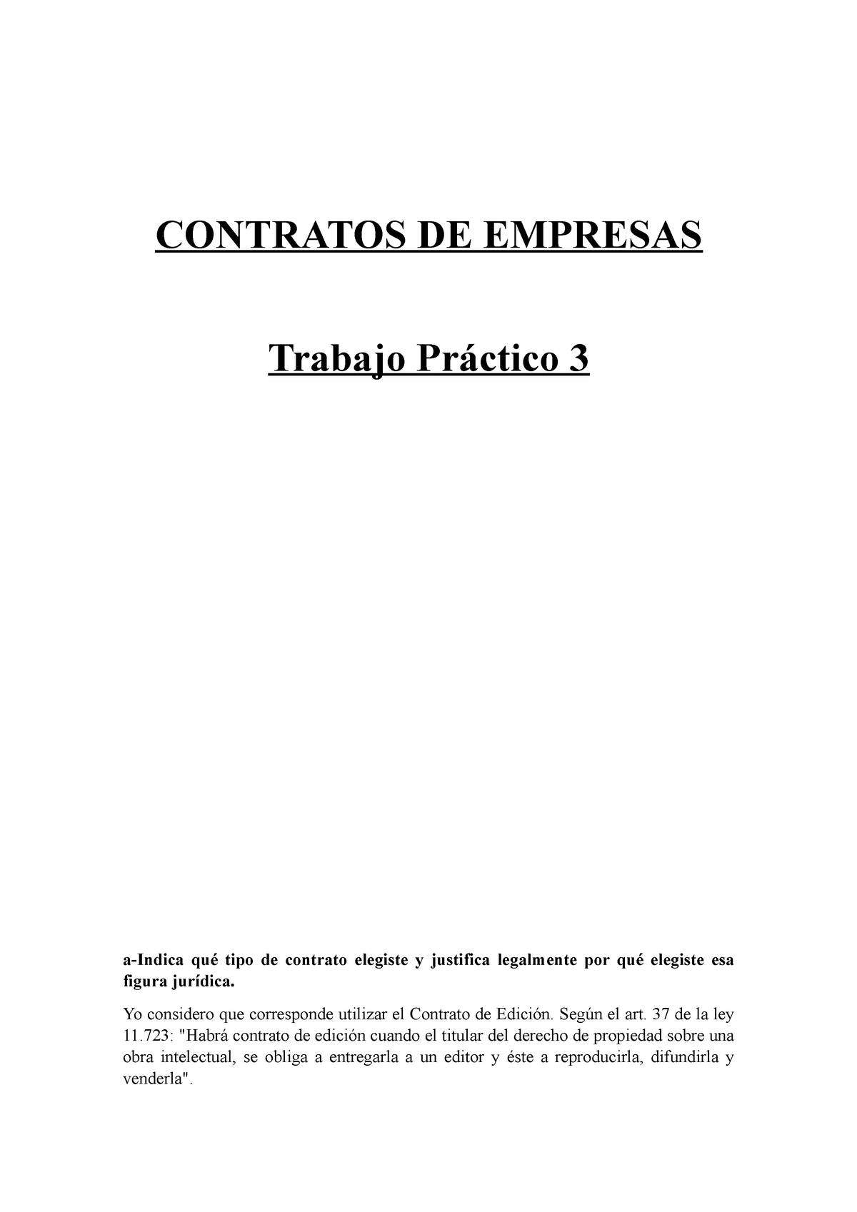 Tp3 Contratos De Empresas Contratos De Empresas Trabajo Práctico 3 A