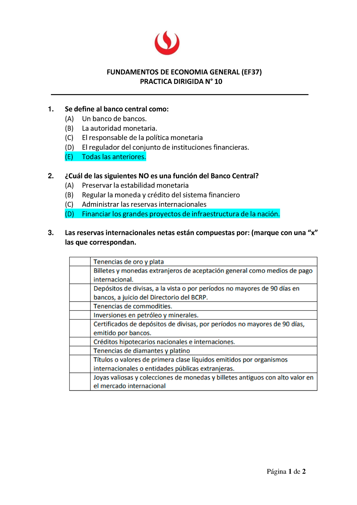 Pd10 Bcrp Y Mef Practica Dirigida Fundamentos De Economia General