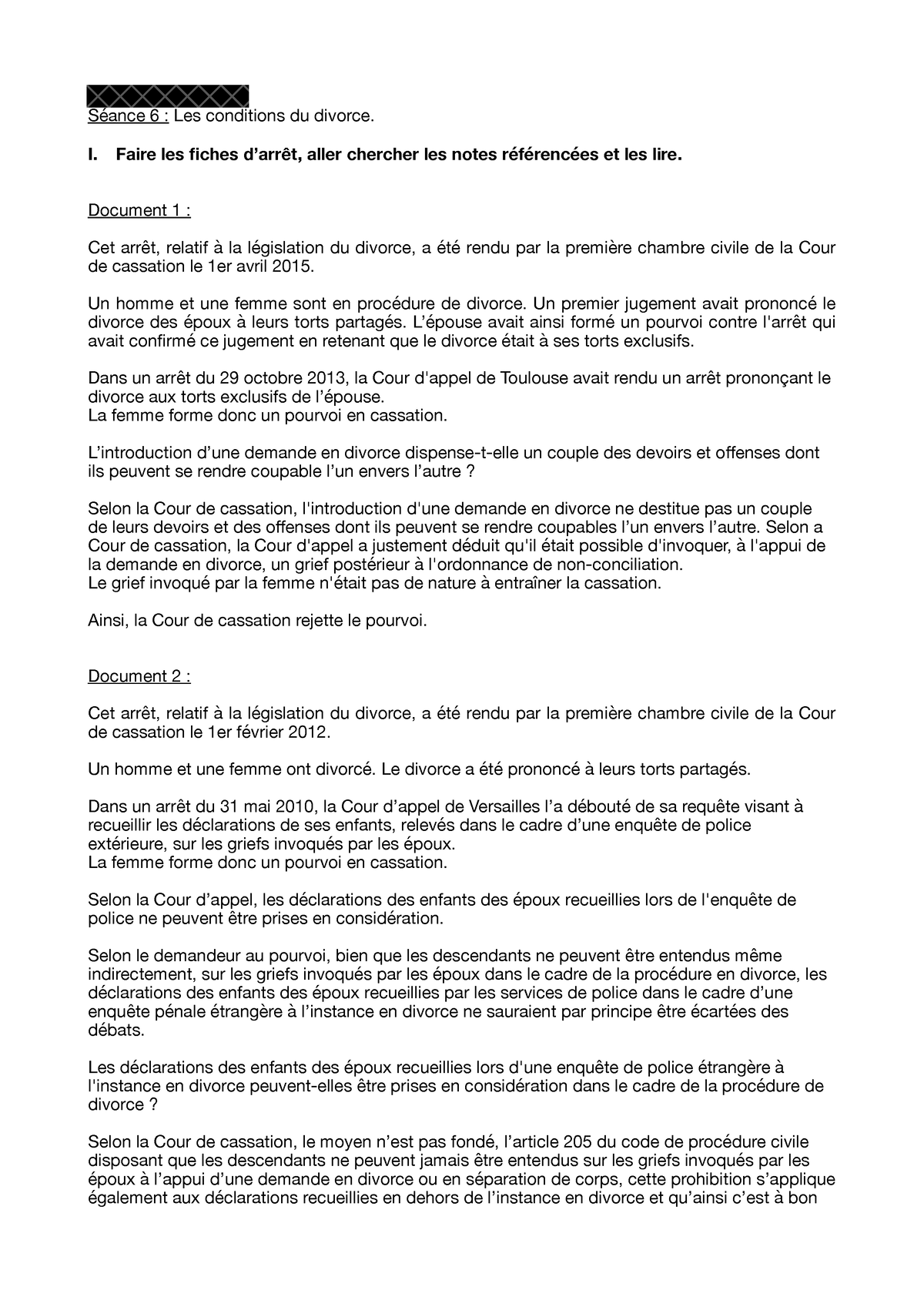 Cas Pratique Divorce Séance 6 Les Conditions Du Divorce I Faire