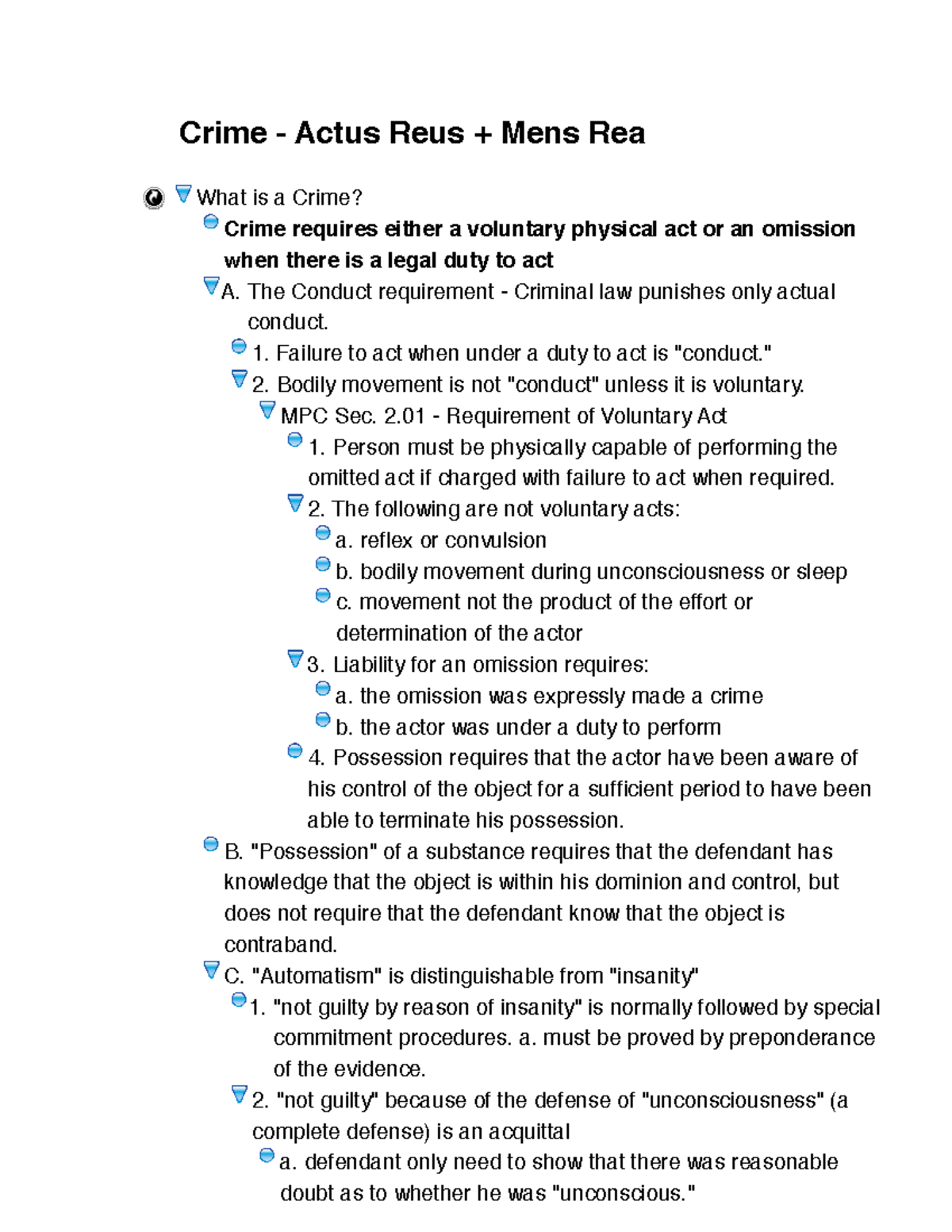 Actus Reas Criminal Law E E Outline Crime Actus Reus Mens Rea