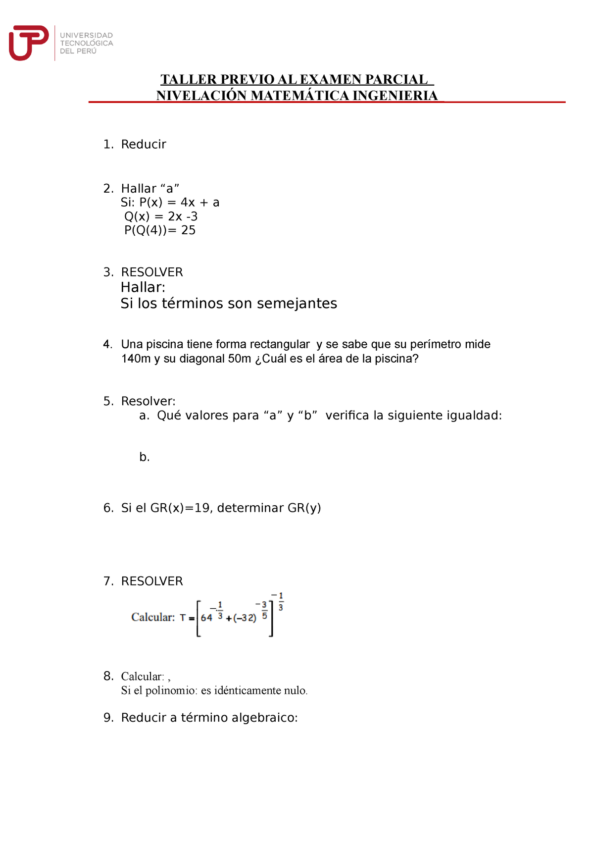 Taller Previo Al Examen Parcial Nm Ingeniería Taller Previo Al Examen