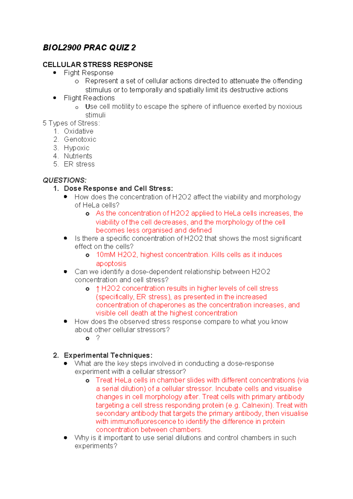 Biol2900 Adv 2200 Prac Quiz 2 Notes Biol2900 Prac Quiz 2 Cellular