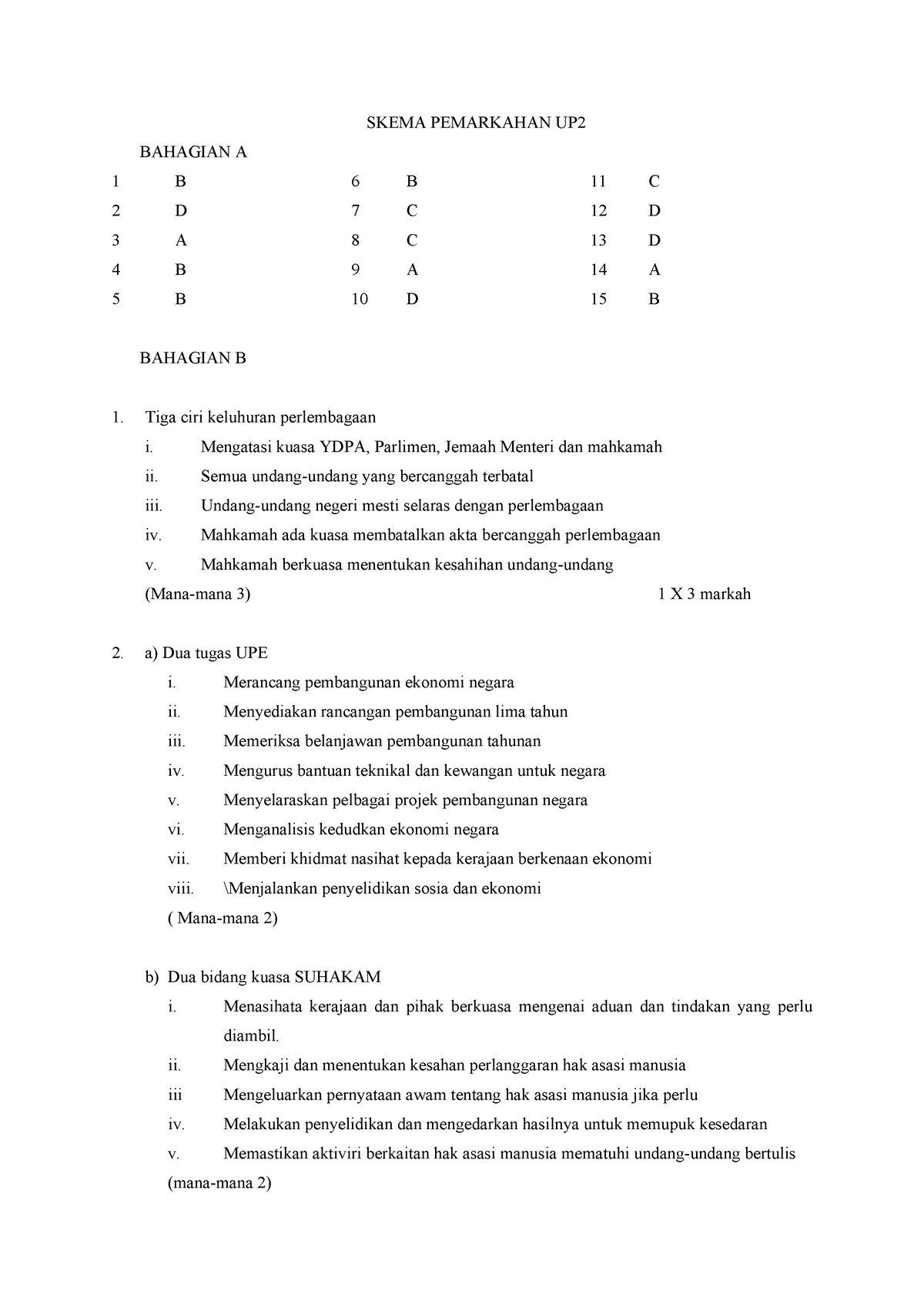 2013 Set 1 Pengajian Am K1 Jawapan Skema Pemarkahan Up Bahagian A 1 B