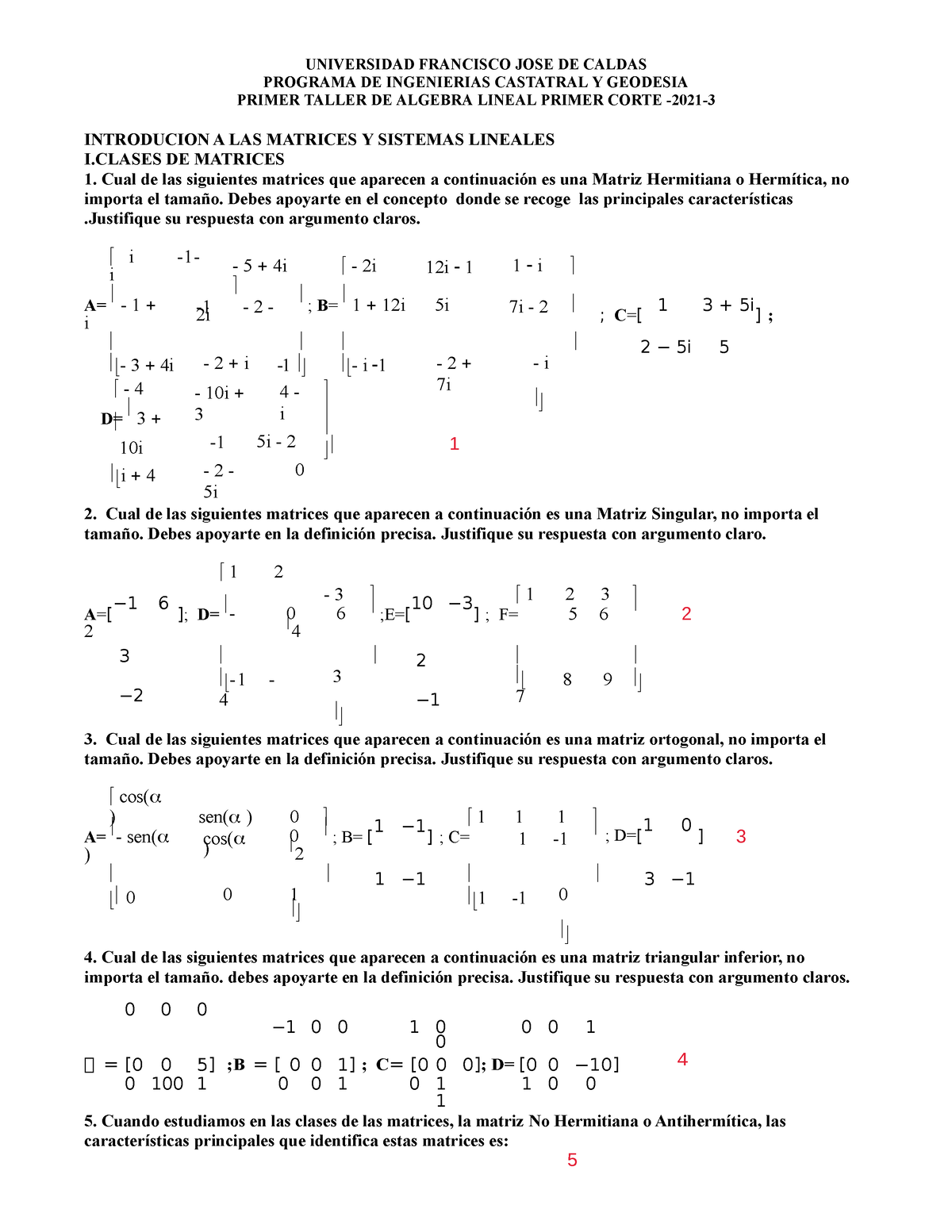 Estudiante Distrital Taller De Algebra Lineal Primer Corte 2021 3 1