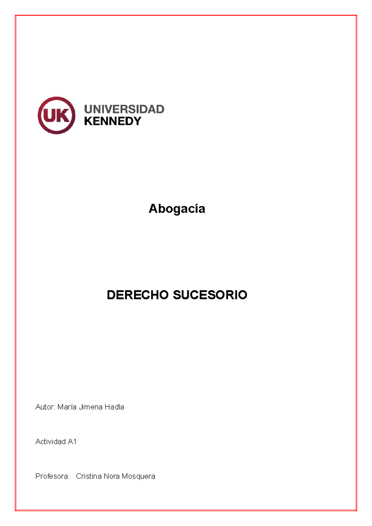 A1 Der Suc Abogacía Derecho Sucesorio Autor María Jimena