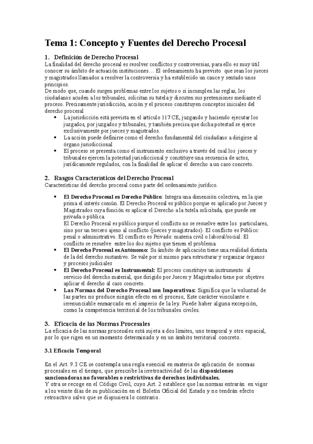 Tema 1 Derecho Procesal Tema 1 Concepto Y Fuentes Del Derecho