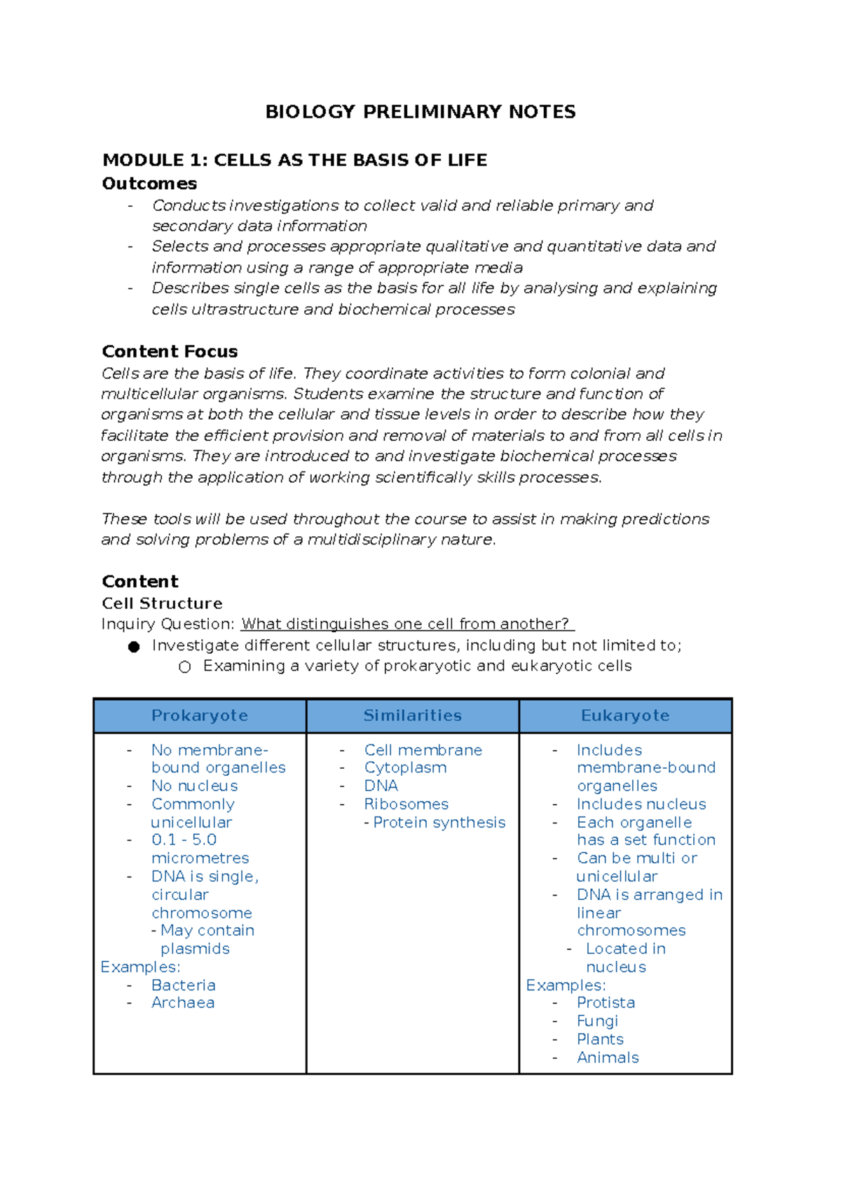 Bio Preliminary Notes To Syllabus Biology Preliminary Notes Module 1