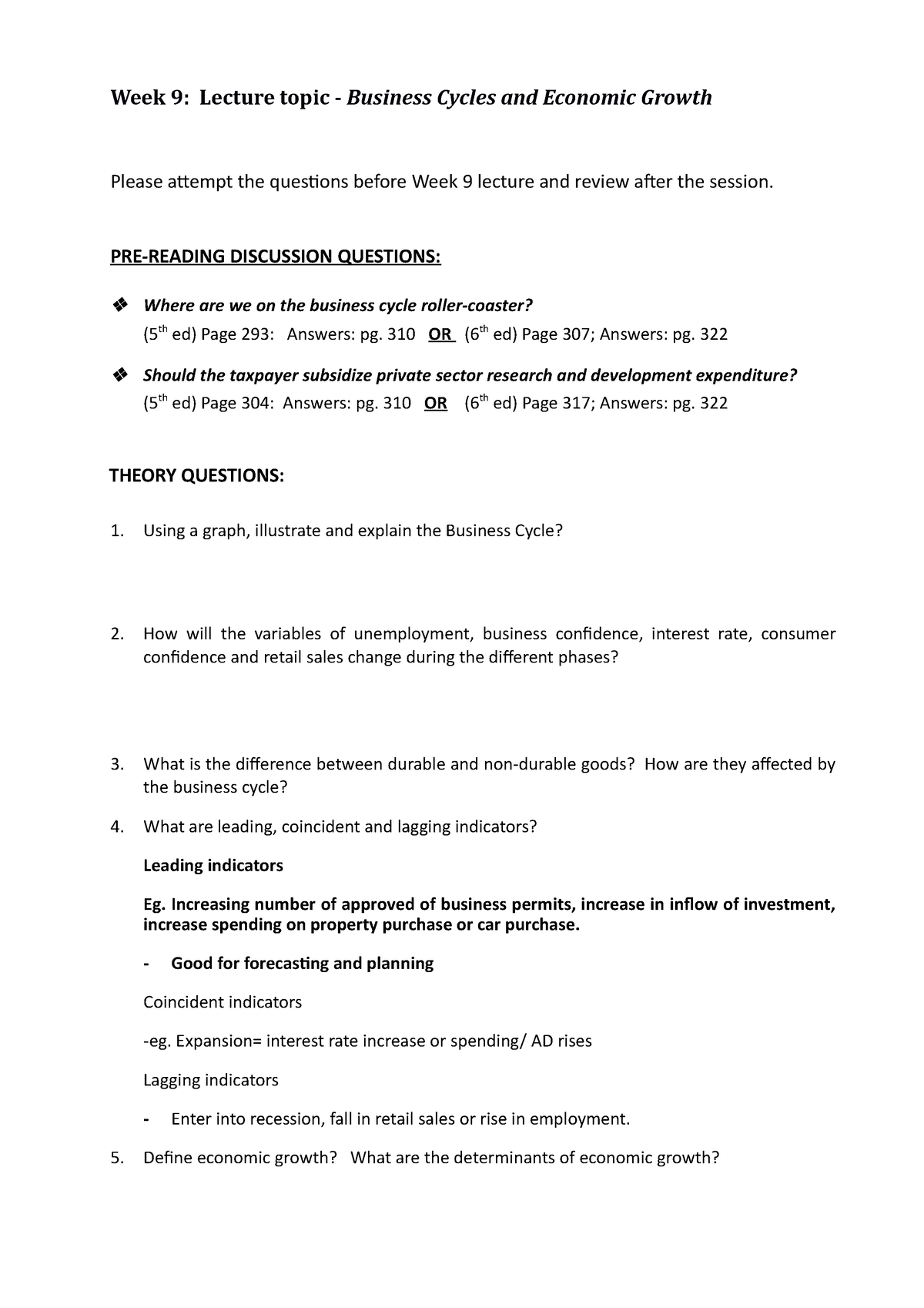 Economic Week 9 Tutorial Summer 2021 2022 Week 9 Lecture Topic