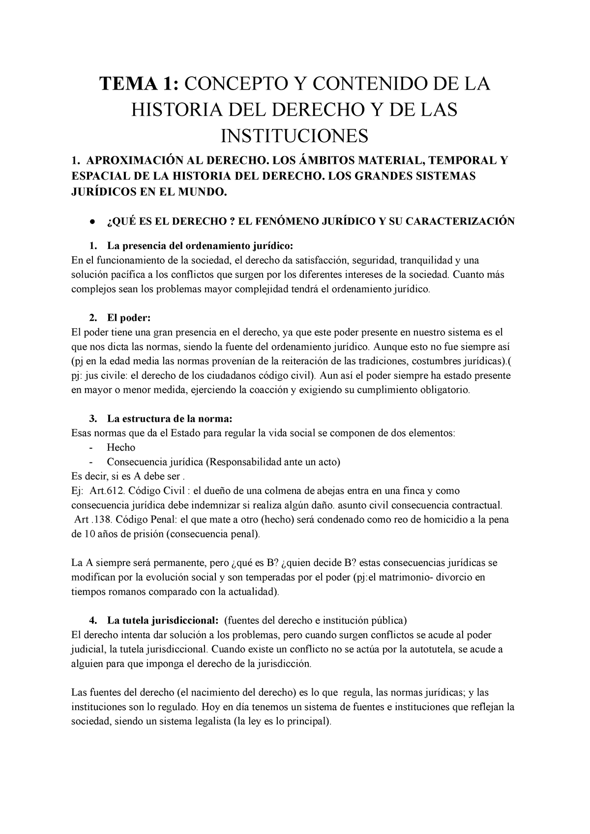 Tema 1 Historia Del Derecho Tema 1 Concepto Y Contenido De La