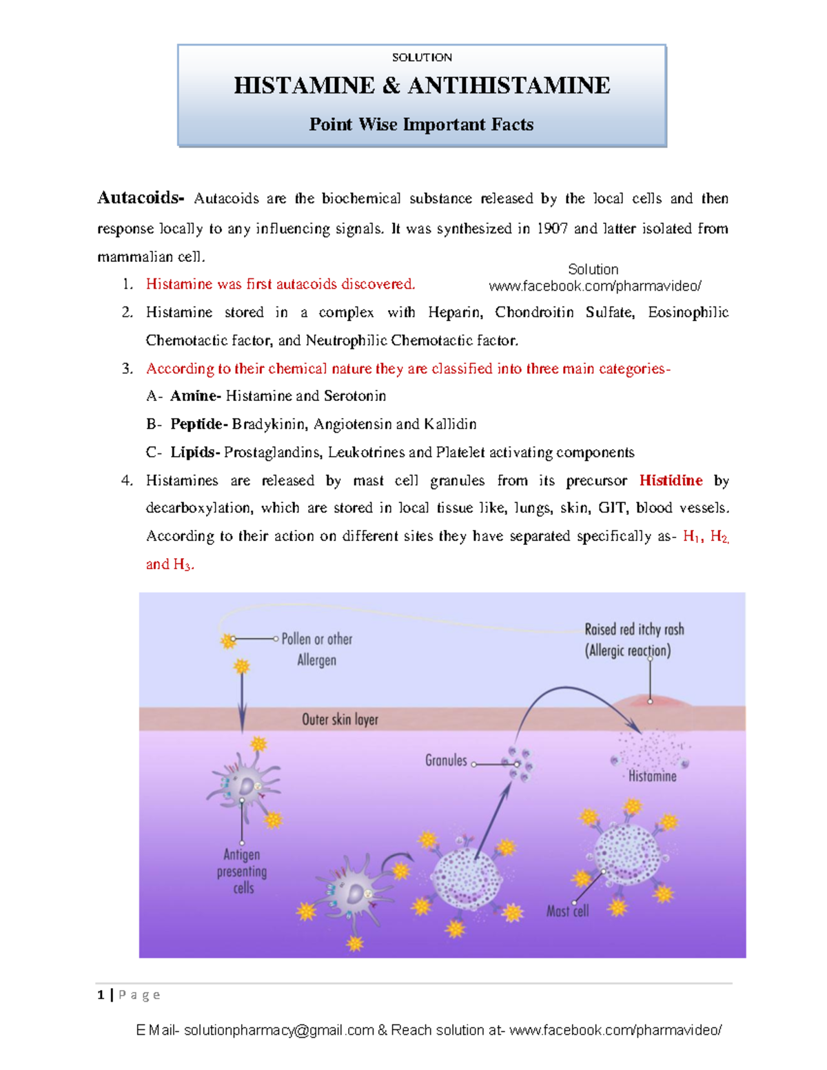 Histamine And Antihistamine 1 P A G E Autacoids Autacoids Are The