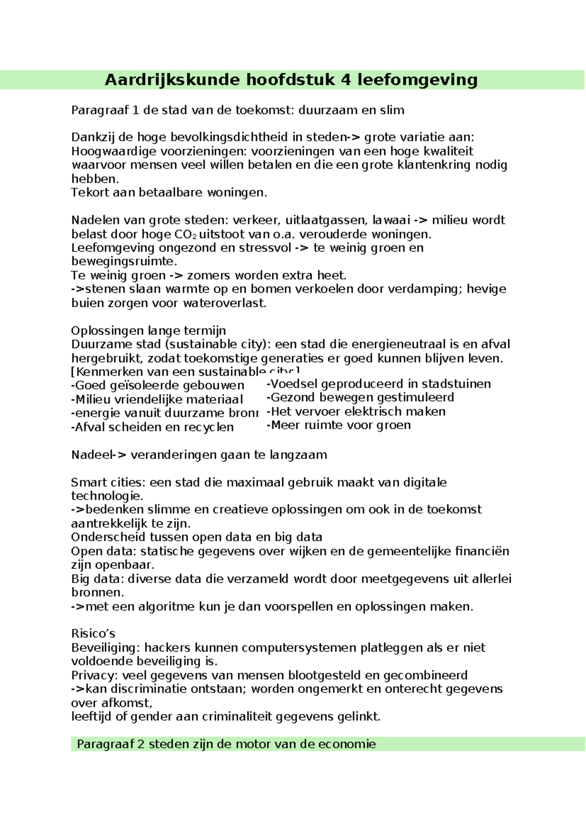 H4 Samenvatting Aardrijkskunde Hoofdstuk 4 Leefomgeving Paragraaf 1