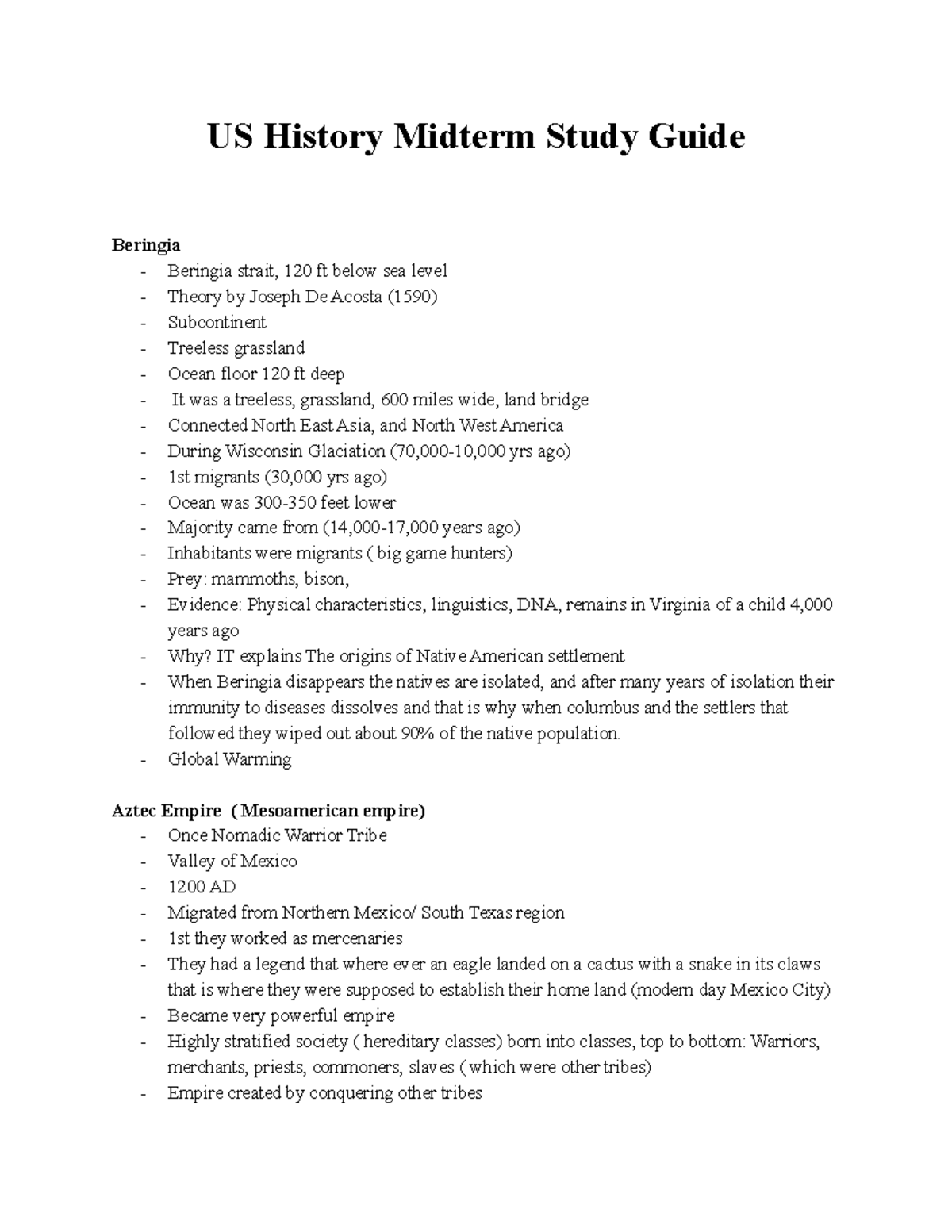 Us History Midterm Study Guide Us History Midterm Study Guide