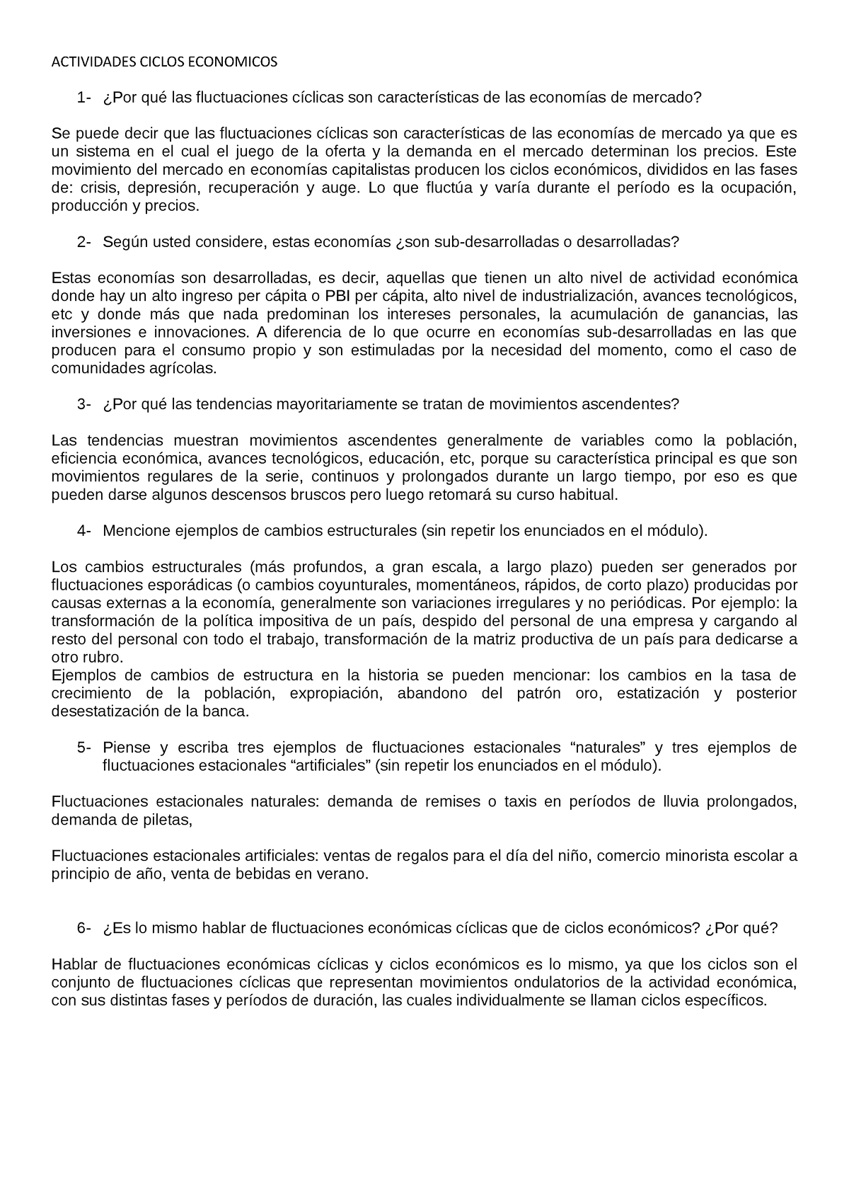 Actividades Ciclos Economicos Actividades Ciclos Economicos 1 ¿por