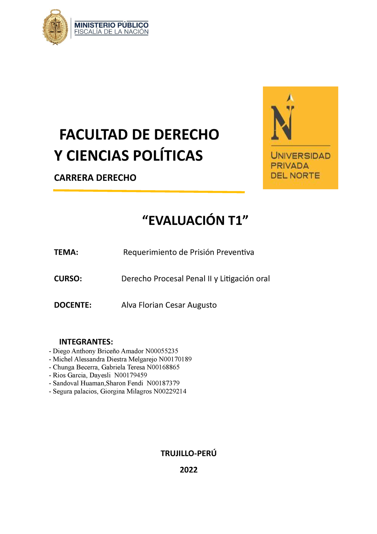 Requerimiento De Prisión Preventiva Final Facultad De Derecho Y