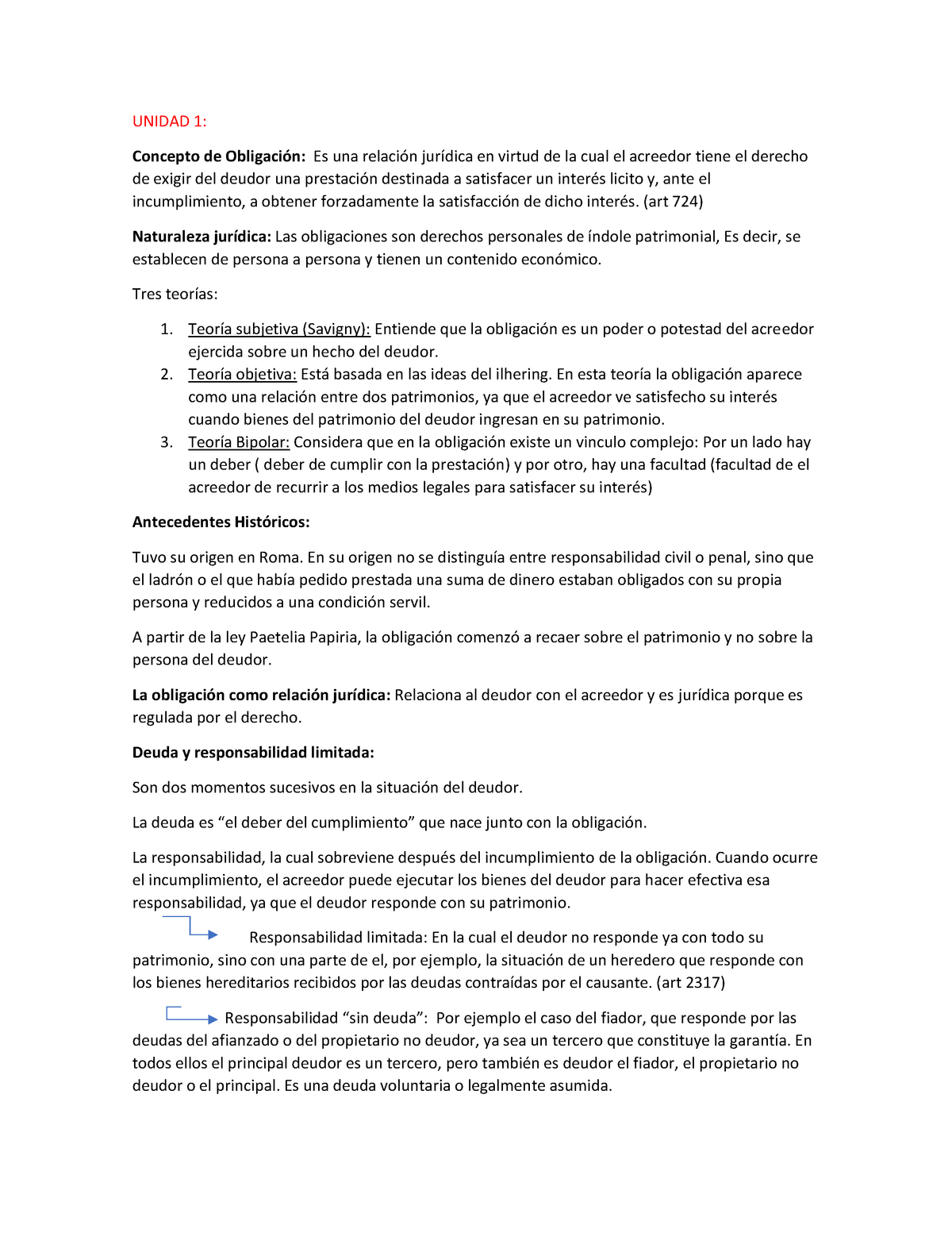 Unidad 1 Derecho Civil 2 Obligaciones Unlam Unidad 1 Concepto De