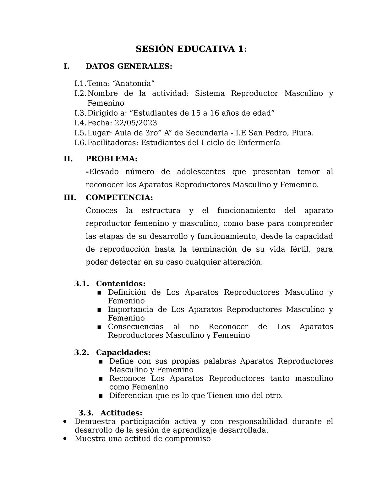 Informe Grupo1 SesiÓn Educativa 1 I Datos Generales I Tema