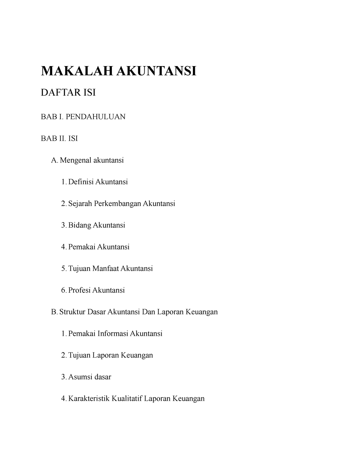 Makalah Akuntansi Makalah Akuntansi Daftar Isi Bab I Pendahuluan Bab