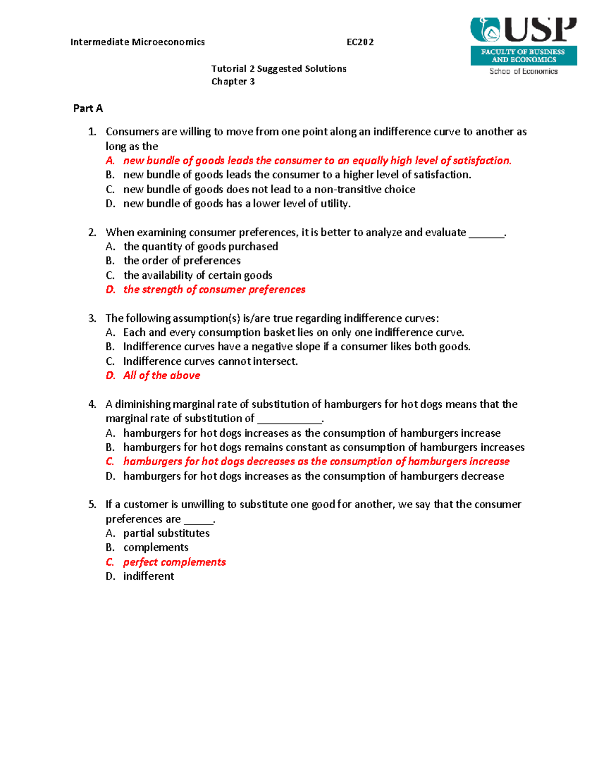 Tutorial 2 Suggested Solutions Intermediate Microeconomics Ec202