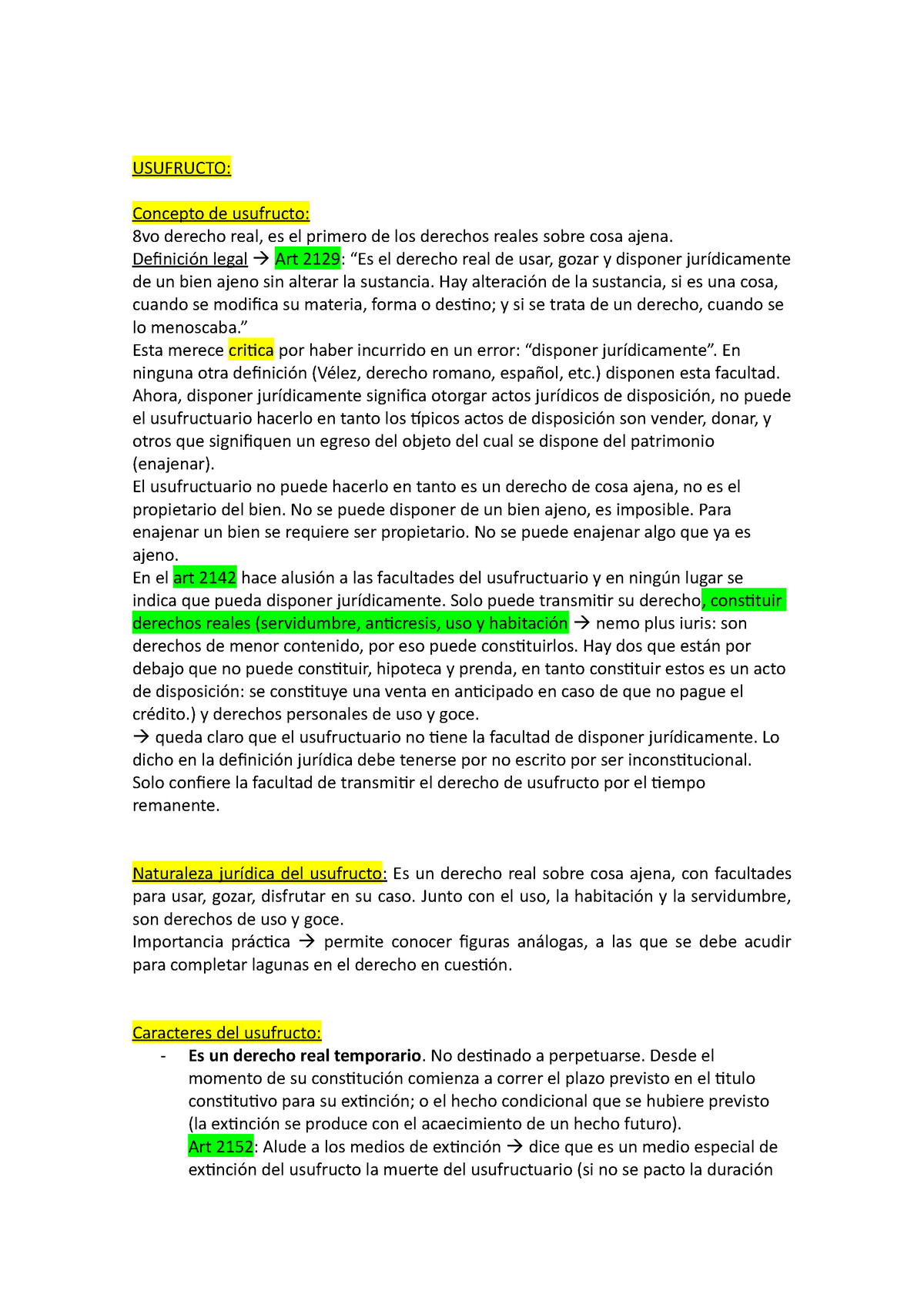 Resumen Reales 2ndo Parcial Usufructo Concepto De Usufructo 8vo