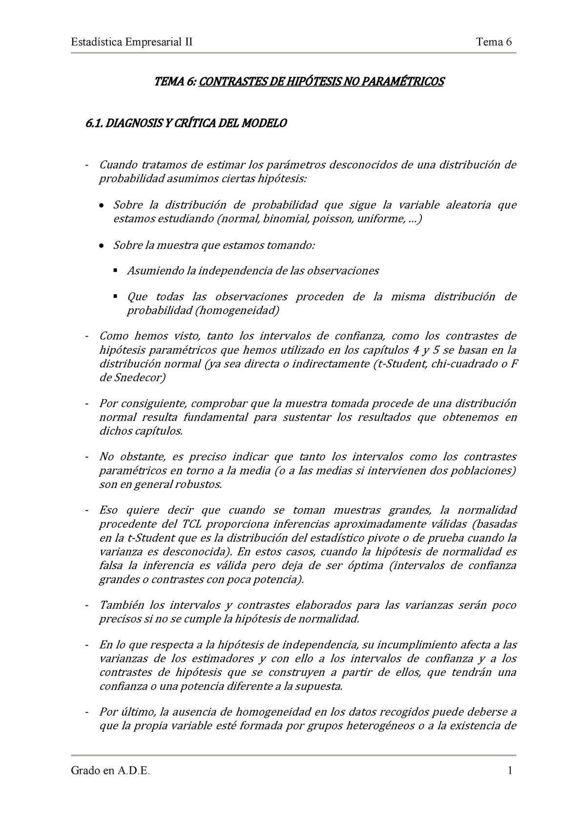 Estadistica Empresarial Ii Tema 6 Contrastes De Hipótesis No