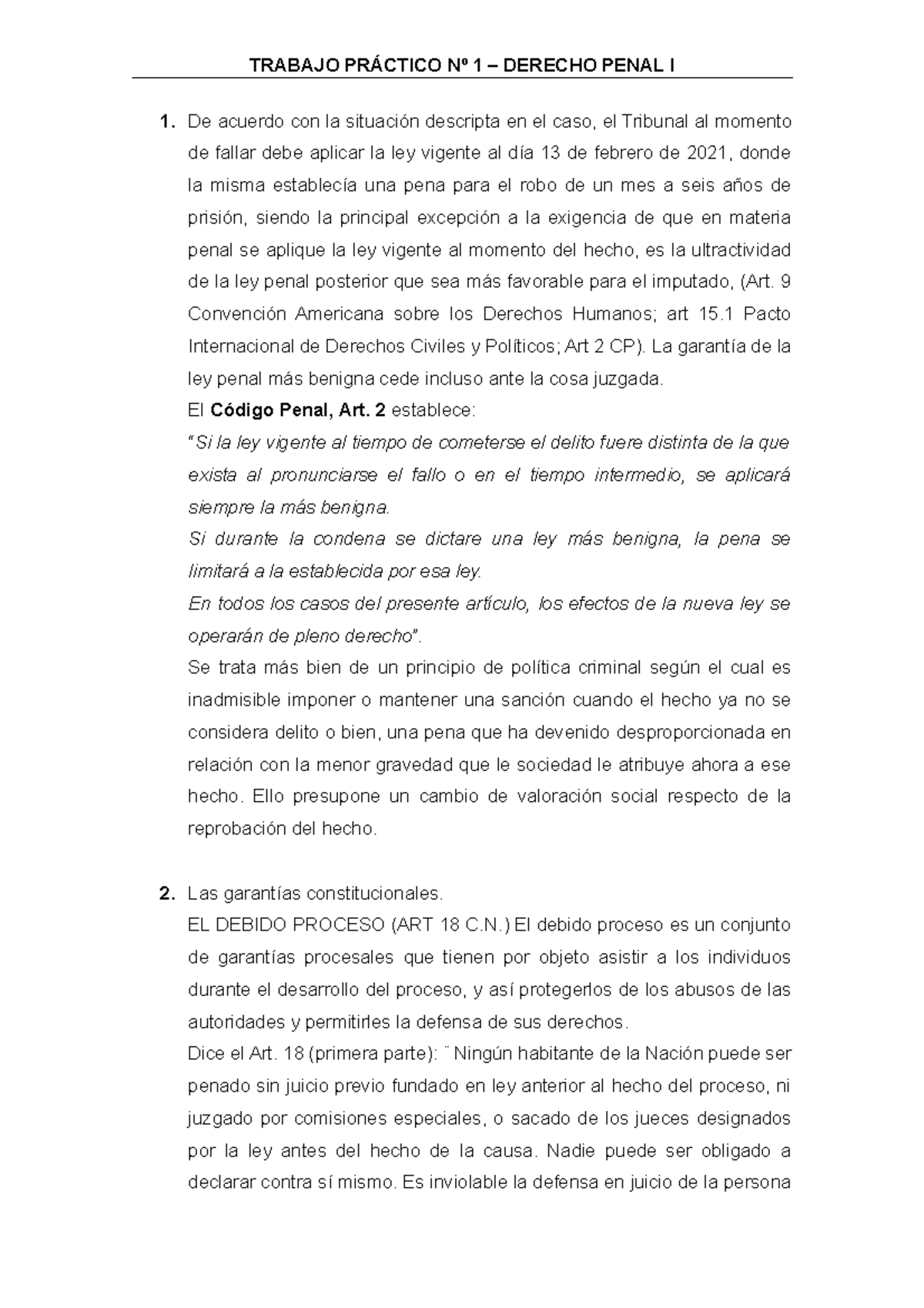 Trabajo Práctico Nº1 Derecho Penal De Acuerdo Con La Situación