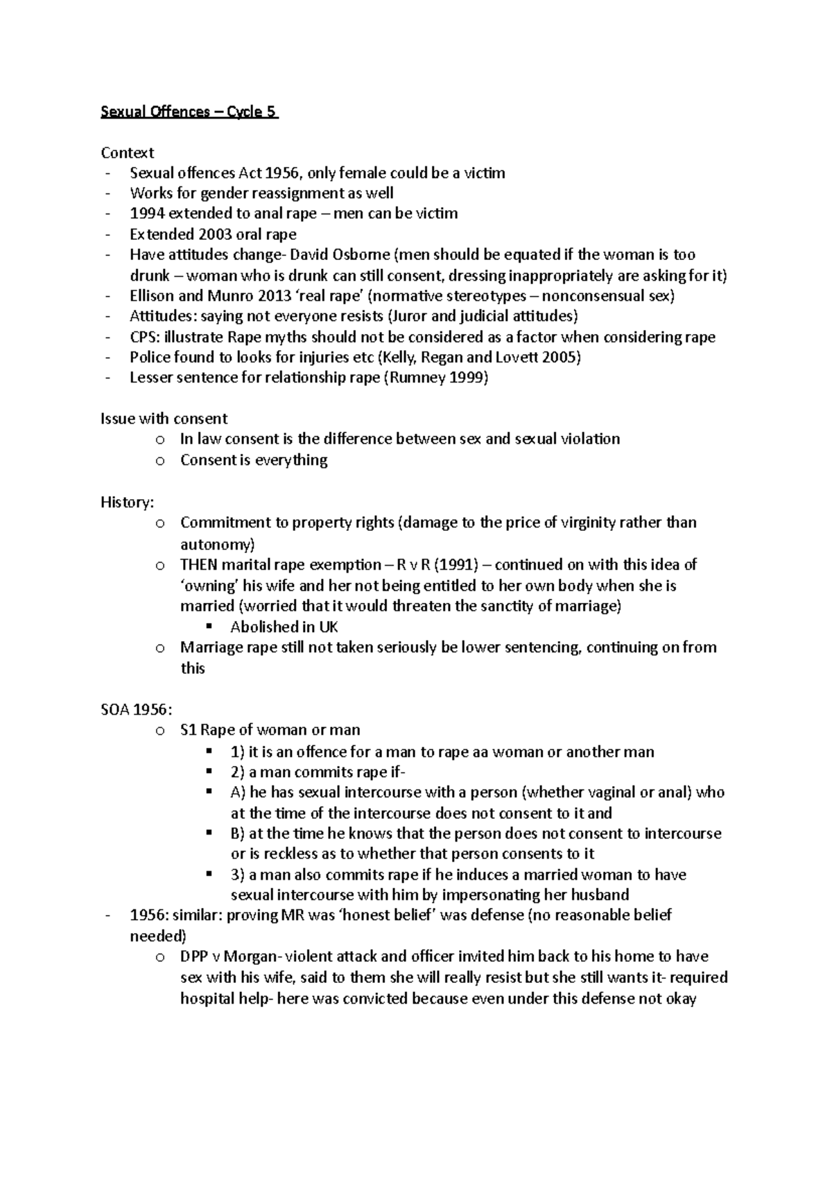 Criminal Law Cycle 5 Lecture Notes 3 Sexual Offences Cycle 5