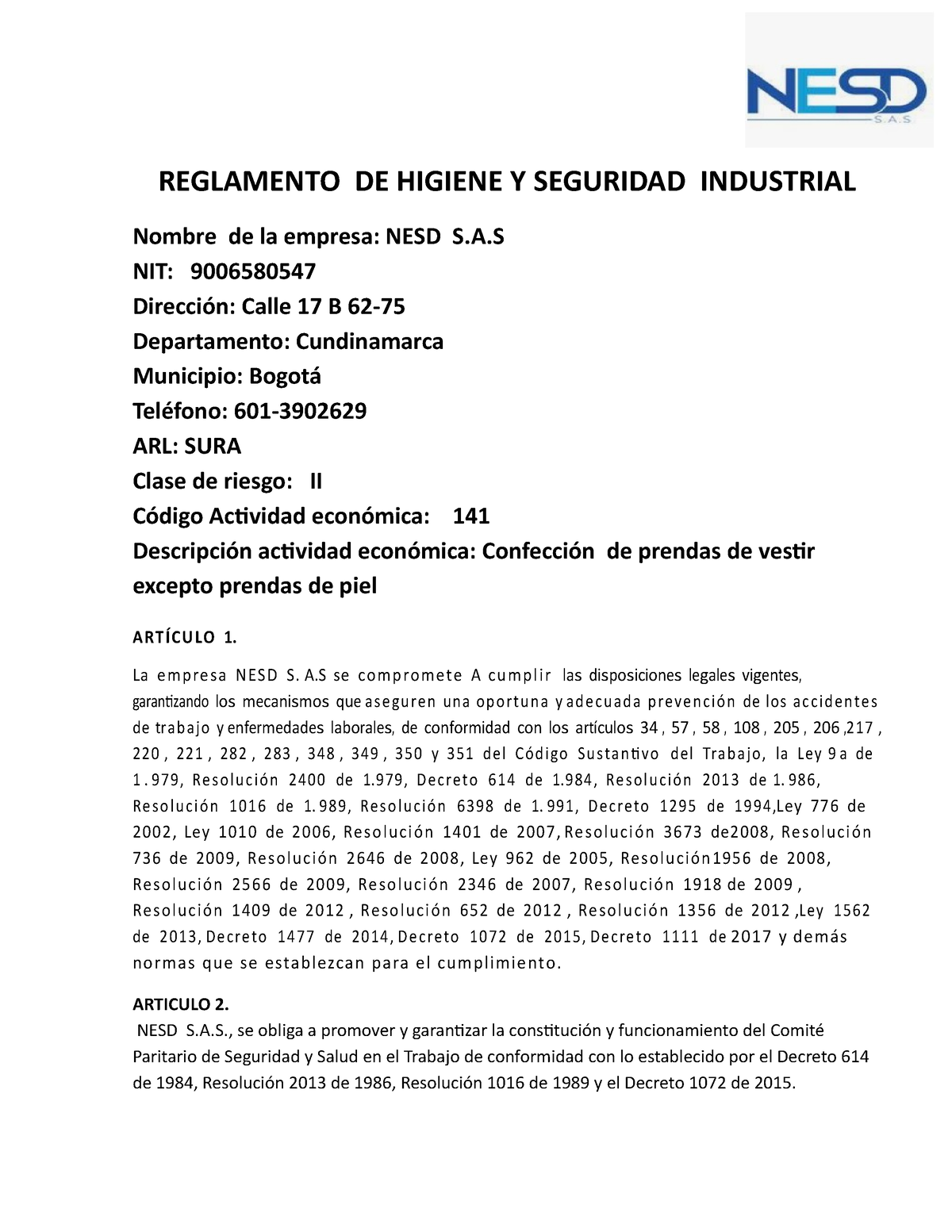 Reglamento De Higiene Y Seguridad Industrial Reglamento De Higiene Y