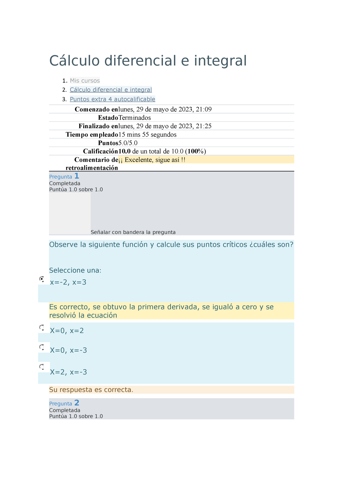 Puntos Extra 4 Autocalificable Cálculo Diferencial E Integral Cálculo