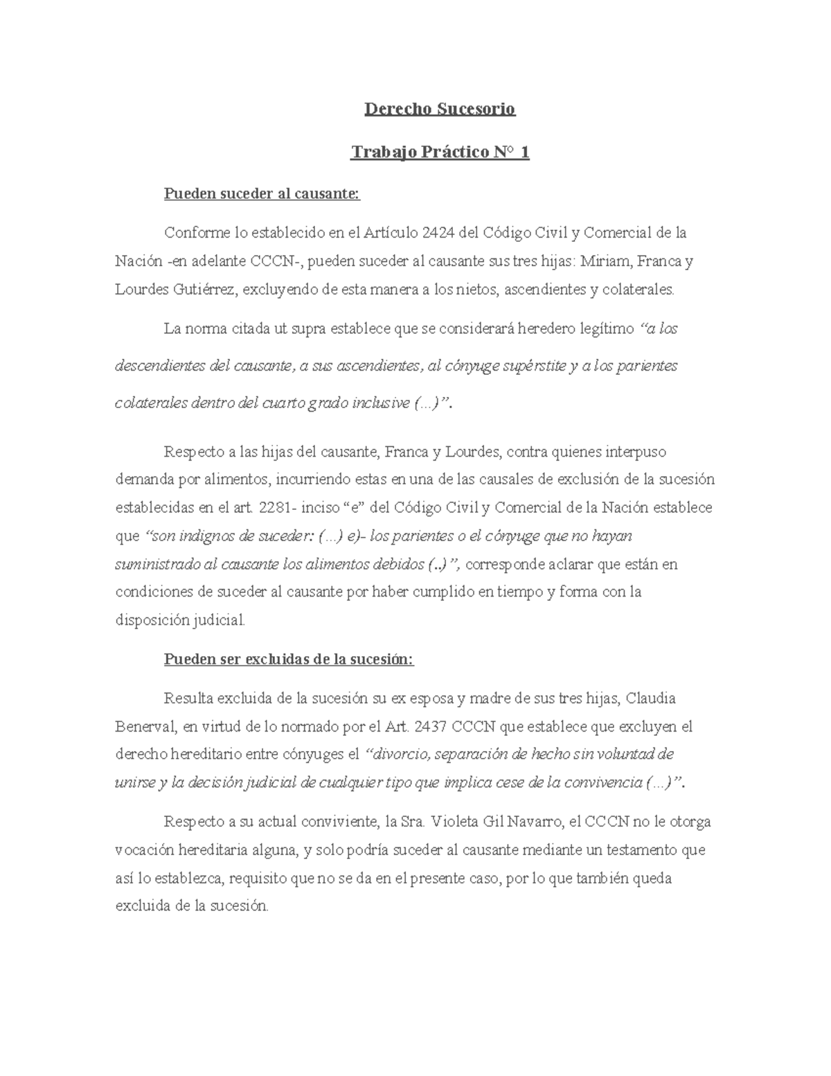 Primera Etapa Trabajo Practico Derecho Sucesorio Trabajo Práctico N