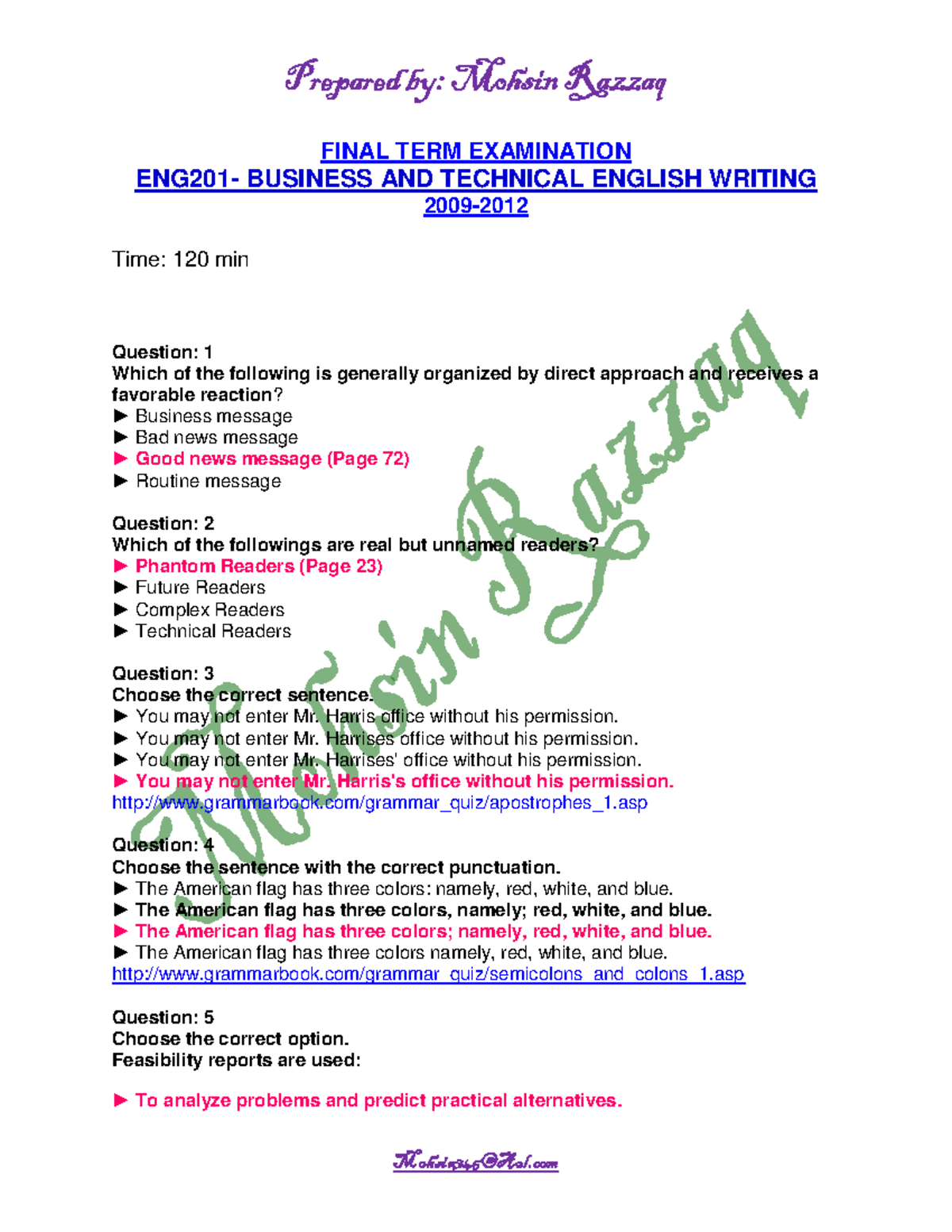 Eng201 Final Term Past Papers By Mohsinrazzaq Final Term Examination