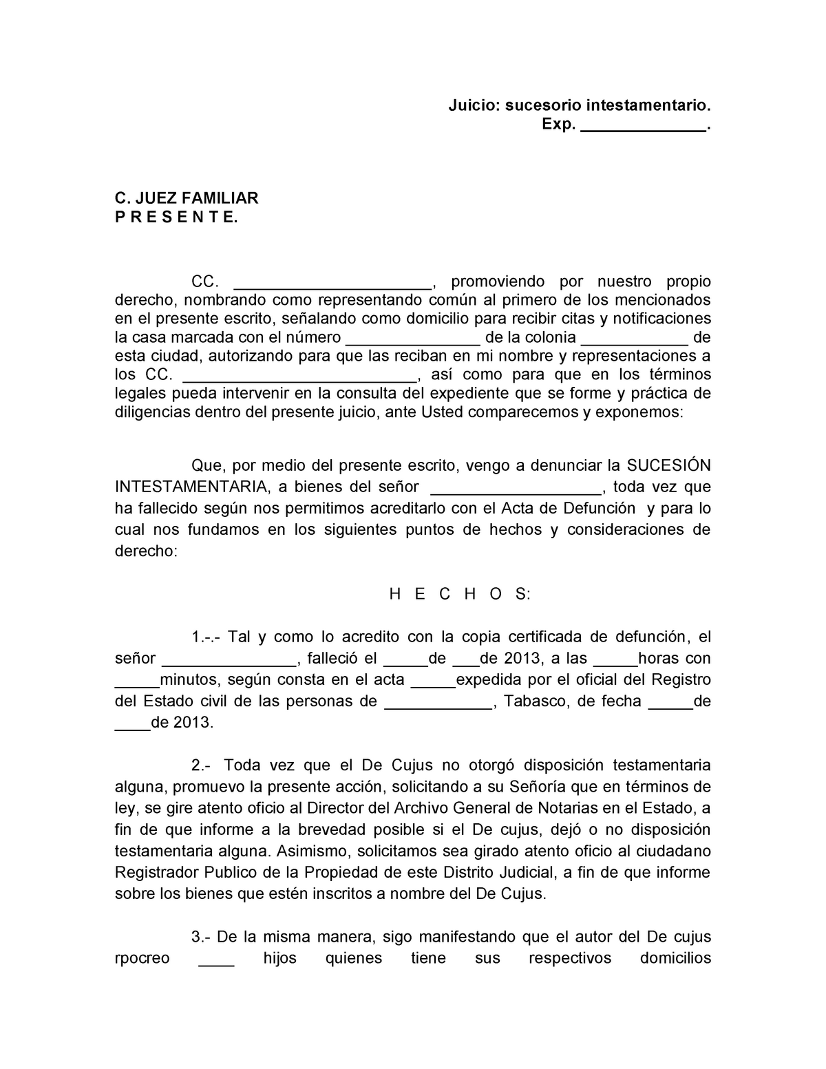 Juicio Sucesorio Intestamentario A Bienes De Escrito Inicial Studocu