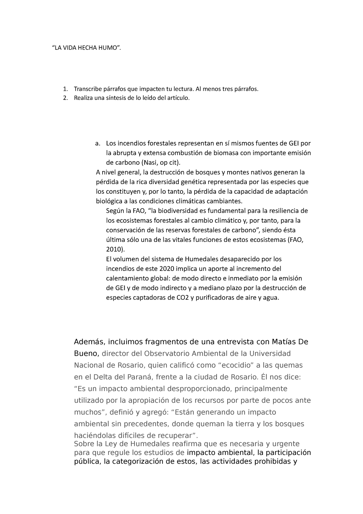 La Vida Hecha Humo Trabajo Sobre El Ecocidio En La P`rovincia De