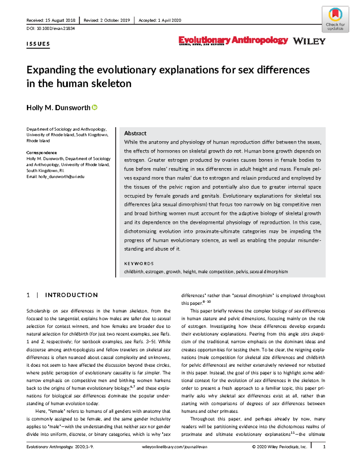 Dunsworth 2020 I S S U E S Expanding The Evolutionary Explanations