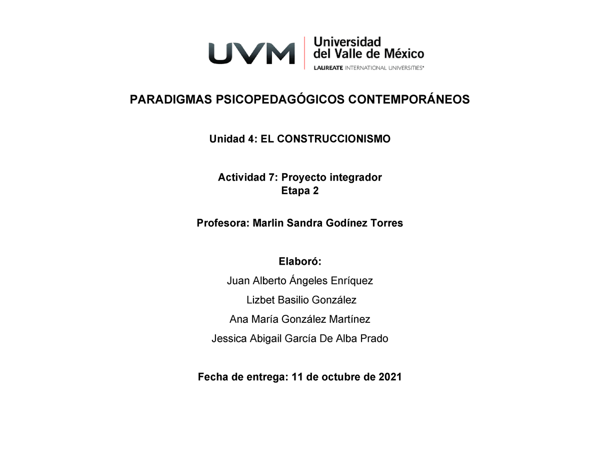 Actividad 7 Proyecto Integrador Etapa 2 Paradigmas PsicopedagÓgicos