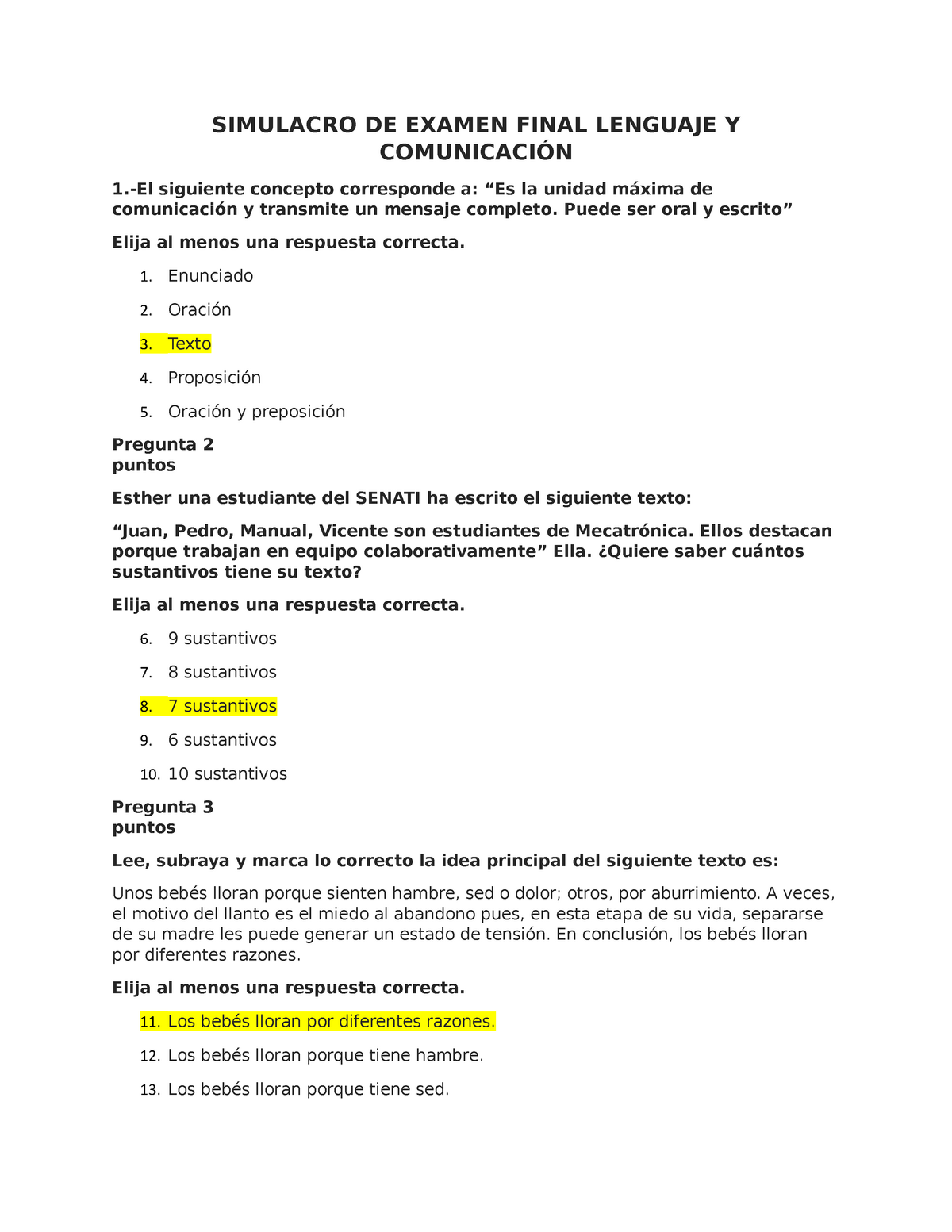 Simulacro Examen Final Lenguaje Y Comunicación Simulacro De Examen