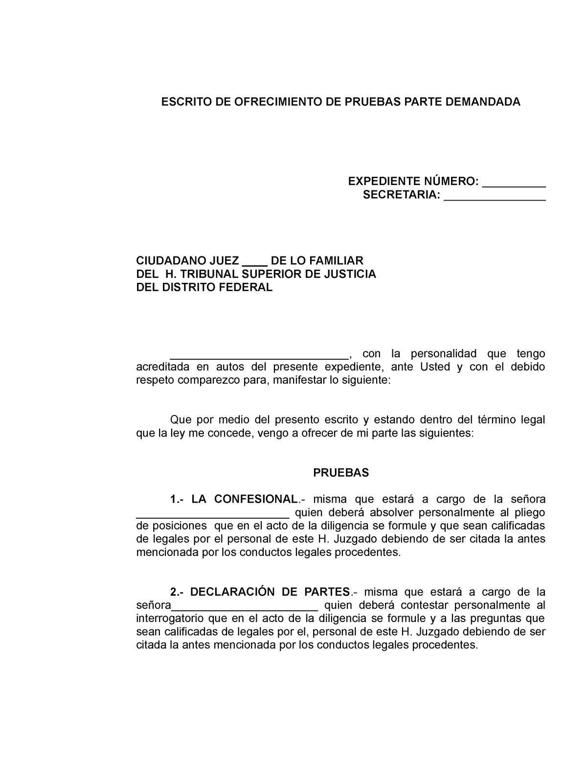 Escrito De Ofrecimiento De Pruebas Parte Demandada Escrito De