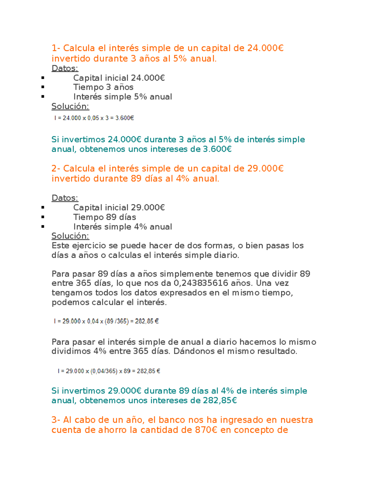 Ejemplos De Interes Simples 1 Calcula El Interés Simple De Un