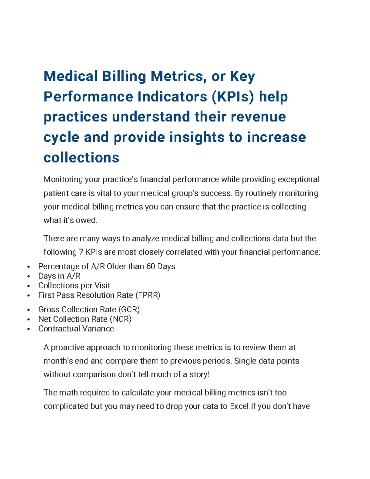 Medical Billing Metrics By Routinely Monitoring Your Medical Billing