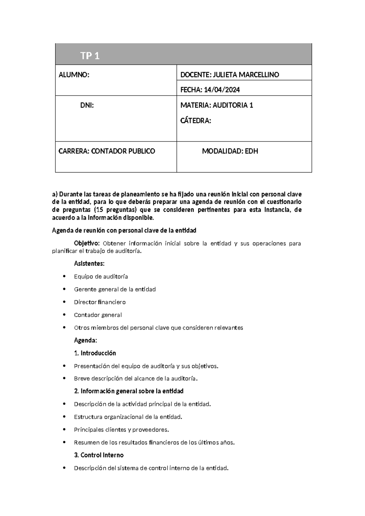 Tp Nª1 Auditoria Tp 1 Alumno Docente Julieta Marcellino Fecha 14