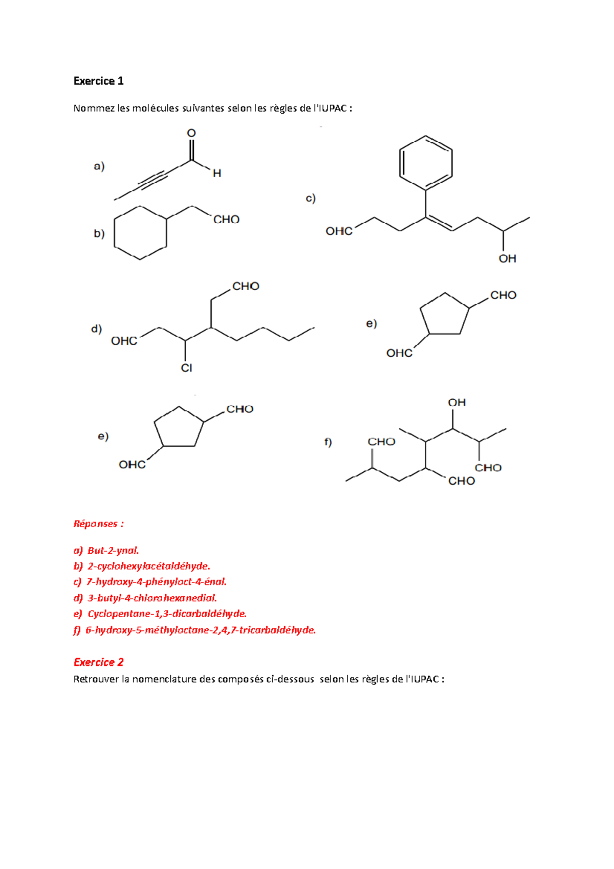 Chimie Organique Td Et Correction Ensa Exercice 1 Nommez Les